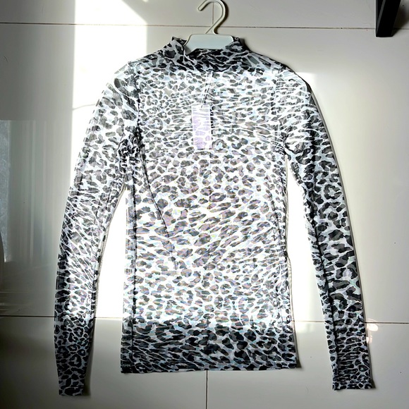 Tops | Mesh Leopard Print Turtle Neck | Poshmark
